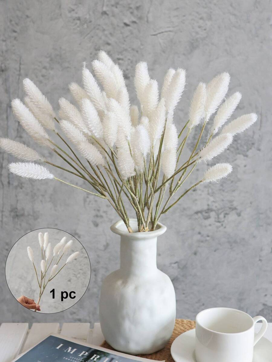 1 Bunch White Artificial Rabbit Tail Grass, For Rustic Home Living Room ...