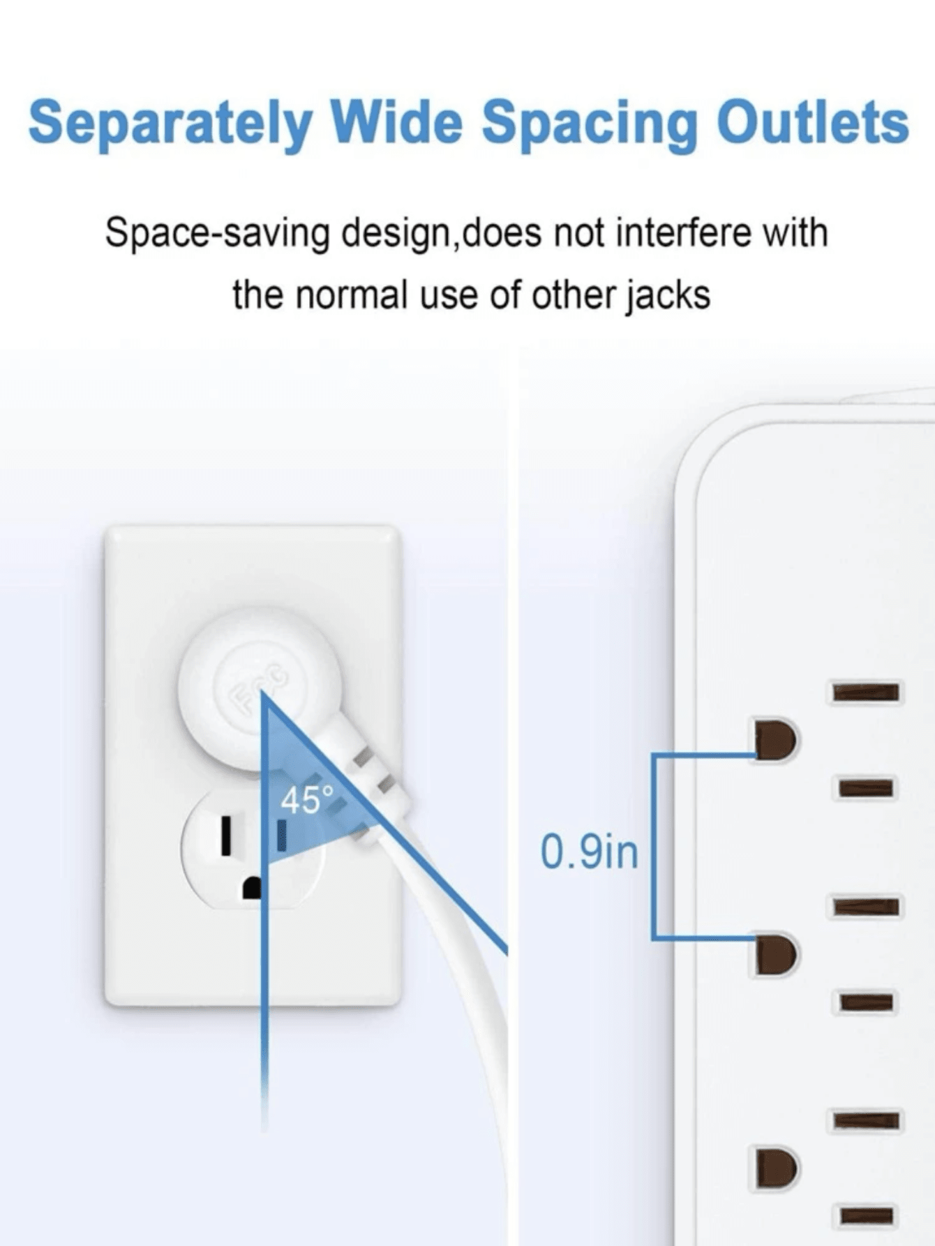 1pc Power Strip - Flat Plug Extension Cord with 8 Outlets and 3 USB ...