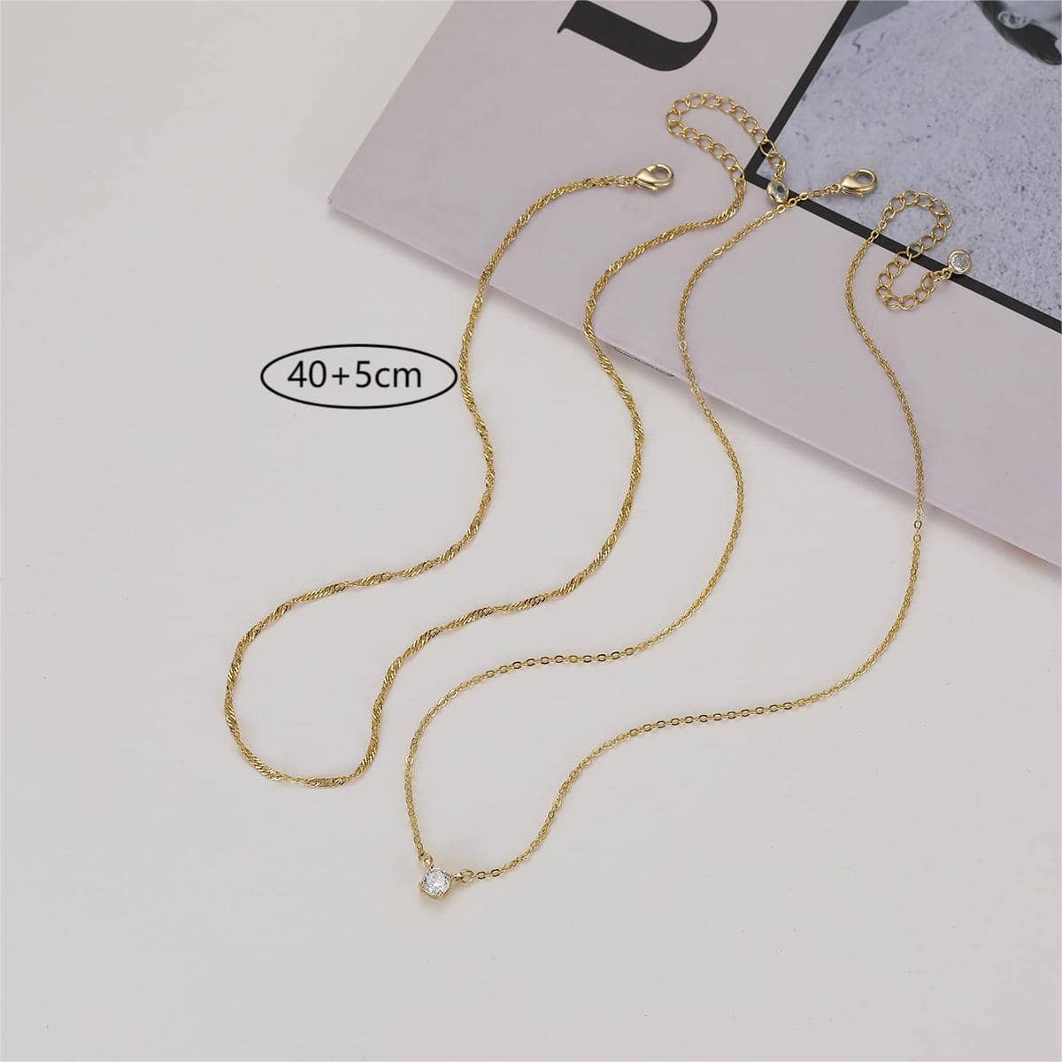 TUANZISP 2pcs/set Gold-tone Two Layers Delicate Zirconia Necklace Set ...
