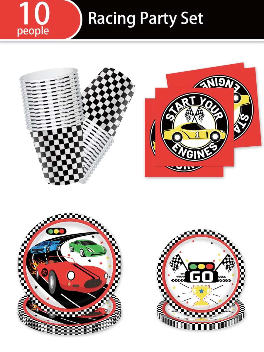 10 person racing themed tableware set | SHEIN USA