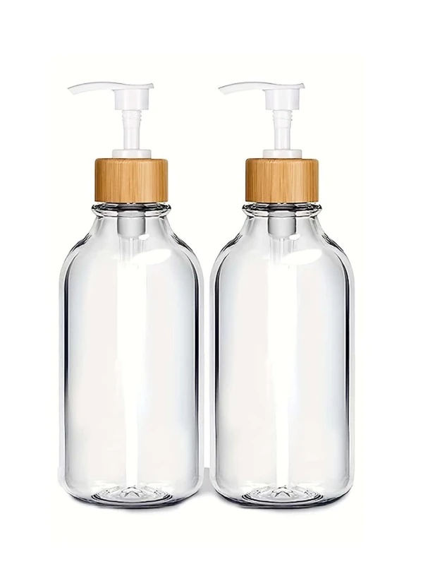 2pcs Plastic Transparent Soap Dispenser Set With Bamboo Pump For ...