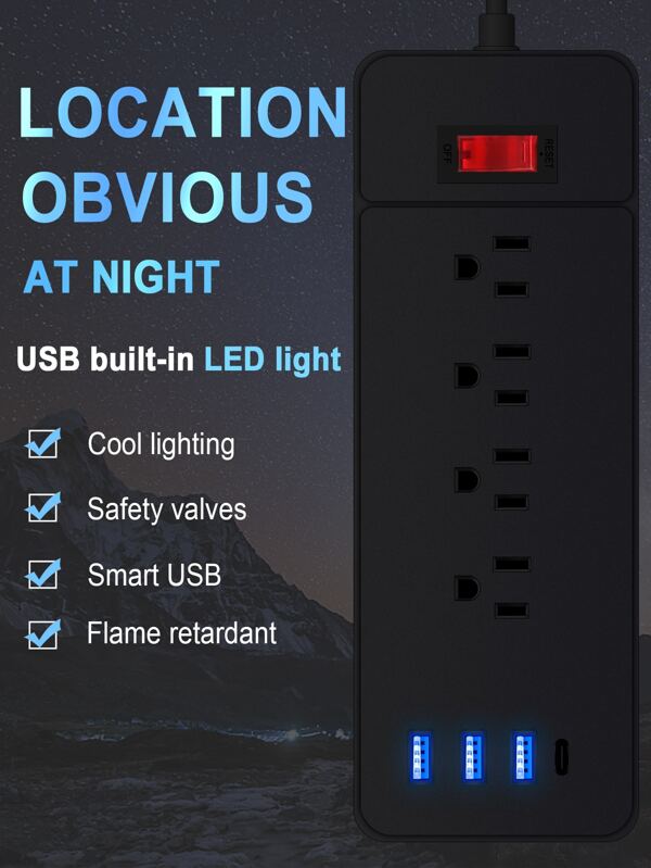 1pc Black Multi-functional Power Strip | SHEIN USA