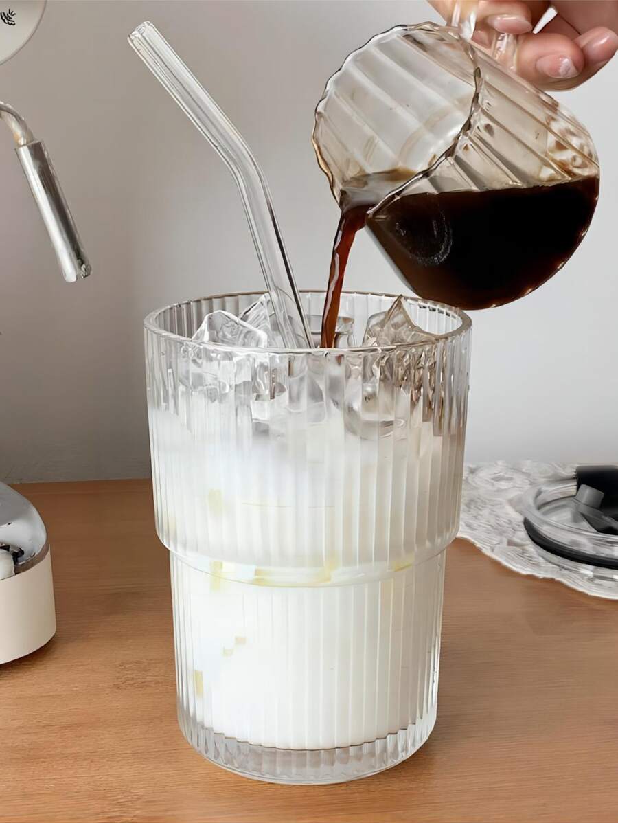 Striped Glass Iced Coffee Cup To Go Cup With Lid And Striped Straw For ...