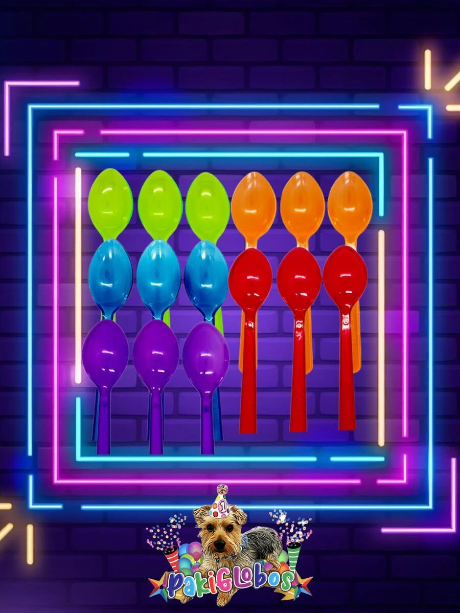 50 Assorted Spoons Of All Colors Disposable For Birthday Party Neon ...