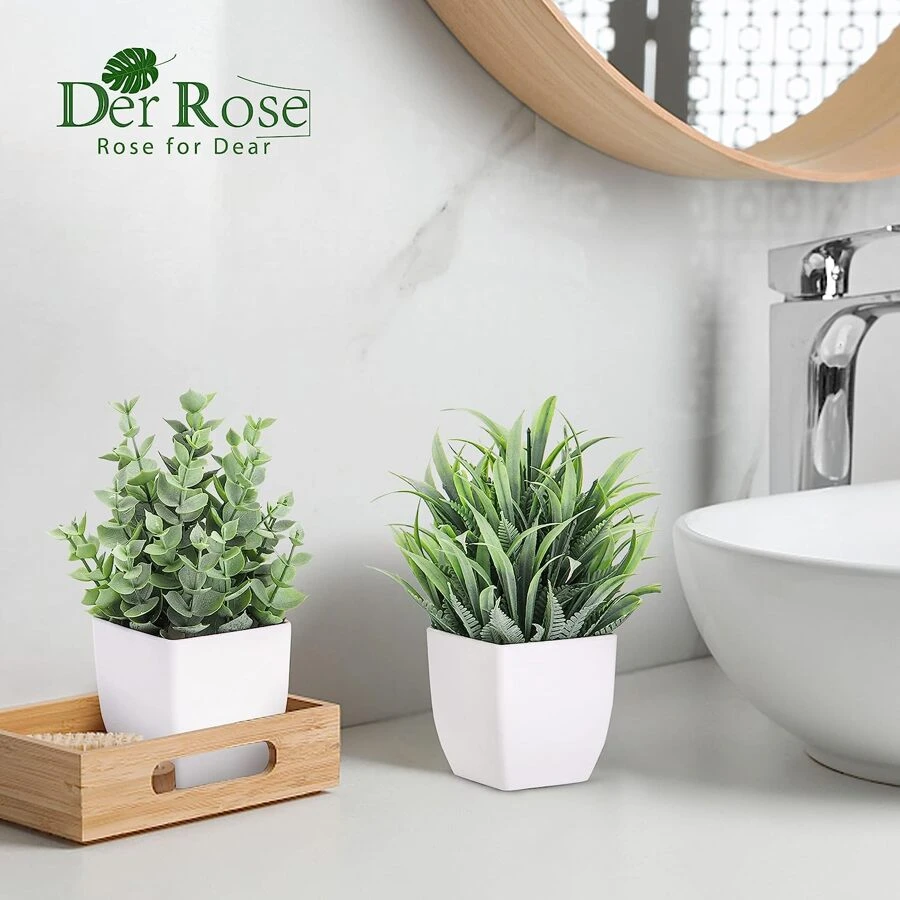 Perfireal 2 Packs Small Fake Plants Mini Artificial Potted Plants for ...