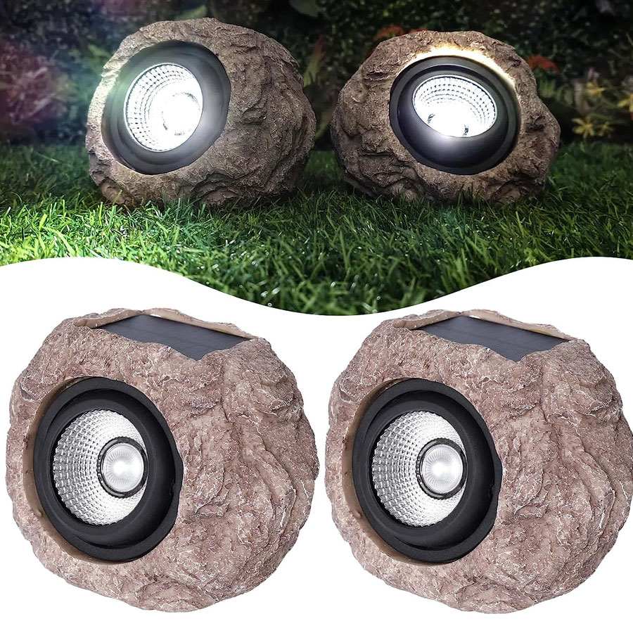 Solar Garden Rock Lights Outdoor - IP65 LED Waterproof Solar Spotlight ...