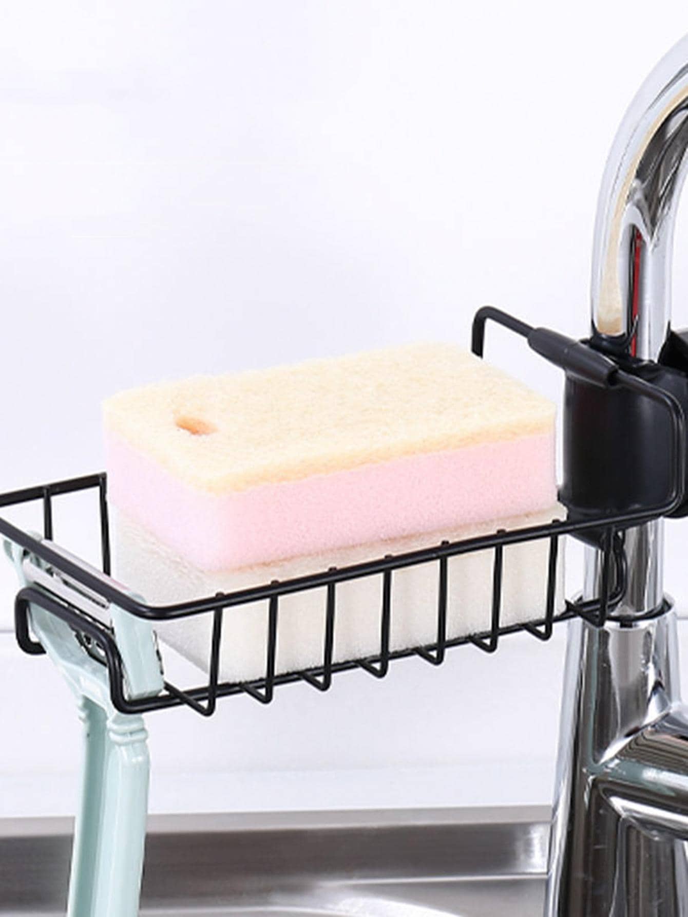 1pc Stainless Steel Kitchen Faucet Storage Rack, Hanging Basket, Sponge ...