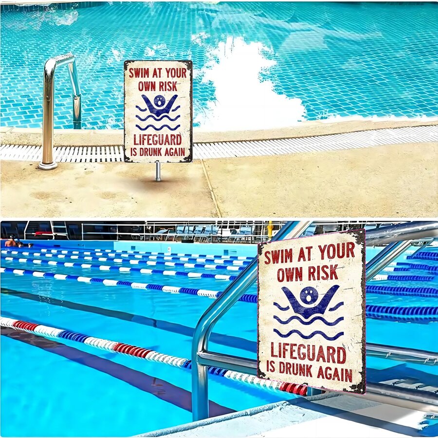 1pc Swim At Your Own Risk Lifeguard Is Again Pool Rules Metal Tin Sign ...