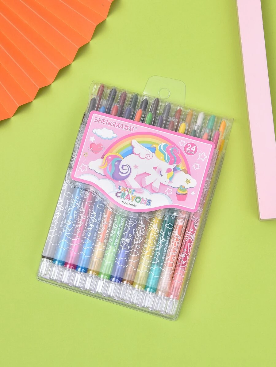 24-color Rotating Crayons Set, Safe And Non-toxic, Suitable For ...