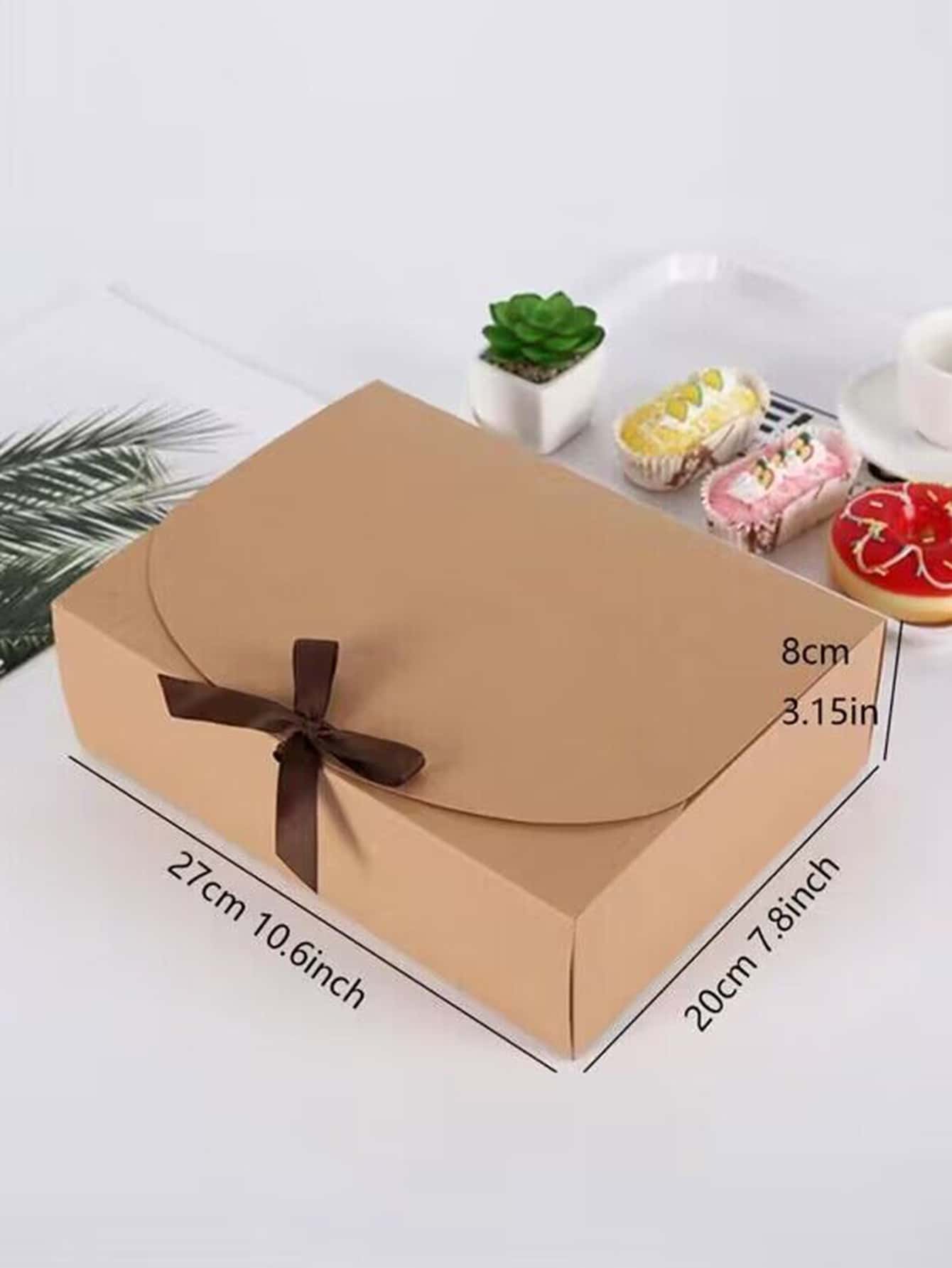 1pc Flip Leather & White Cardboard French Dessert Gift Box With Bowknot ...