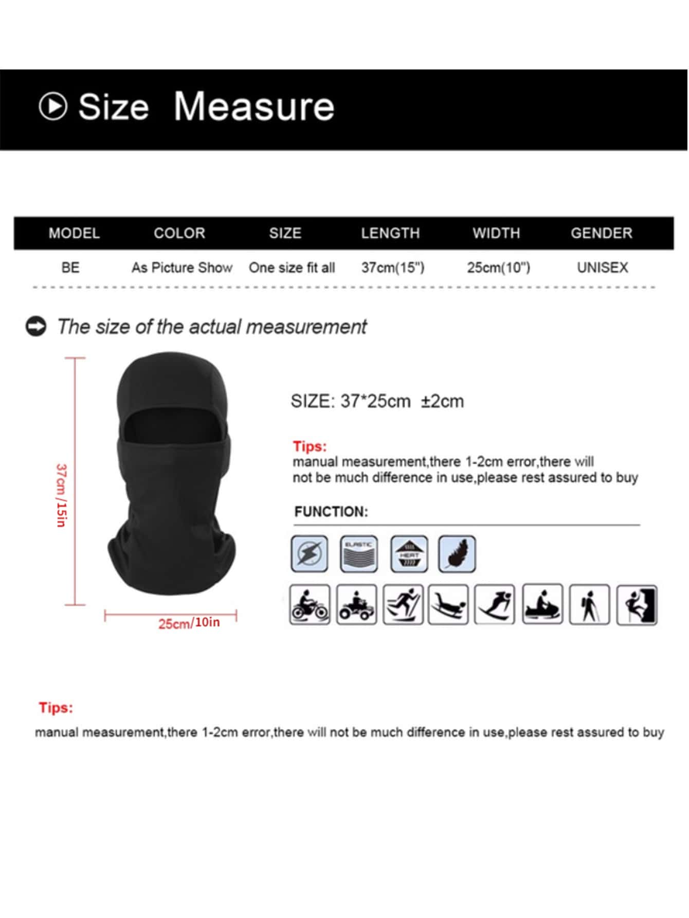 1pc Balaclava Face Mask, UV Protection Ski Mask For Men & Women Sun ...