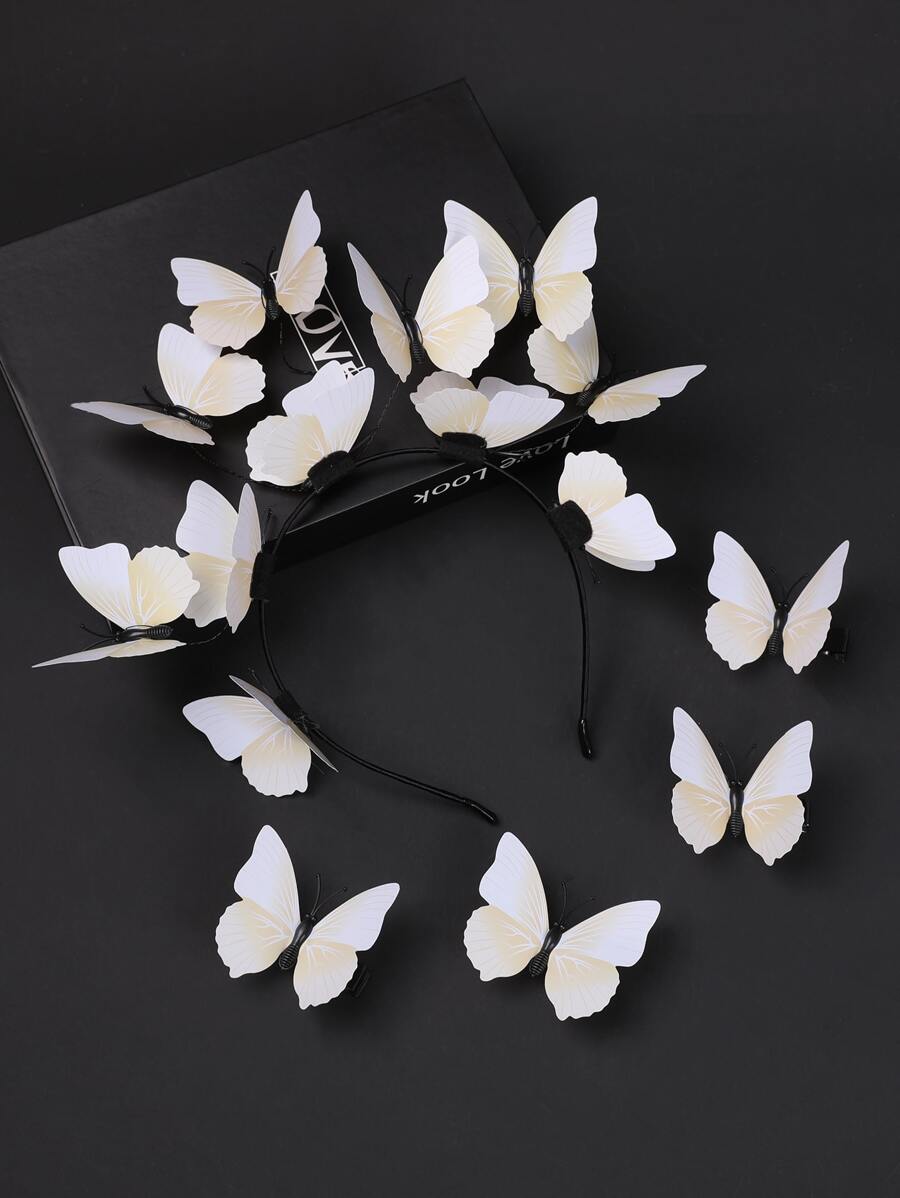 5pcs Gothic Dark Style Butterfly Hair Hoop & Hair Clips, Cosplay ...