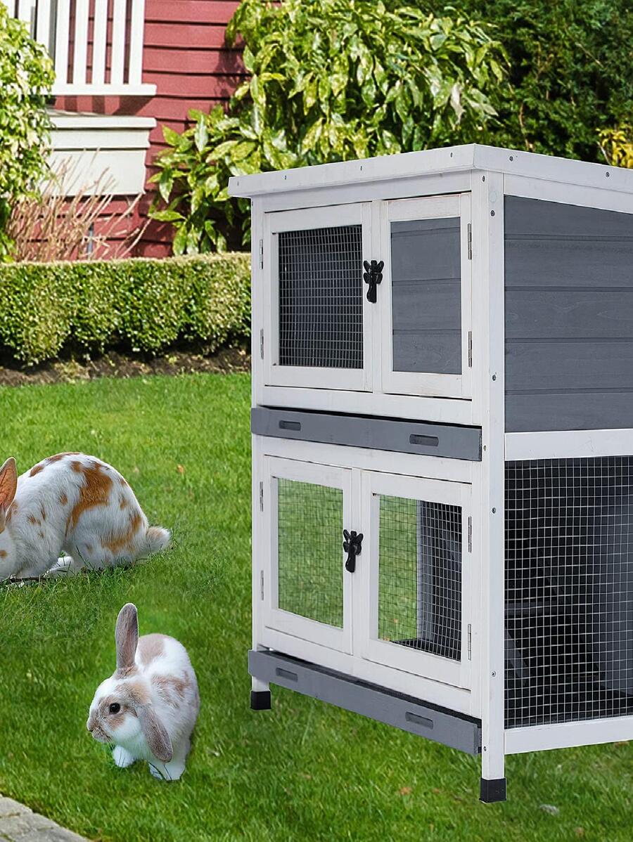 Rabbit Hutch Wooden Bunny Hutch with Ramp, Small Animals Habitat ...