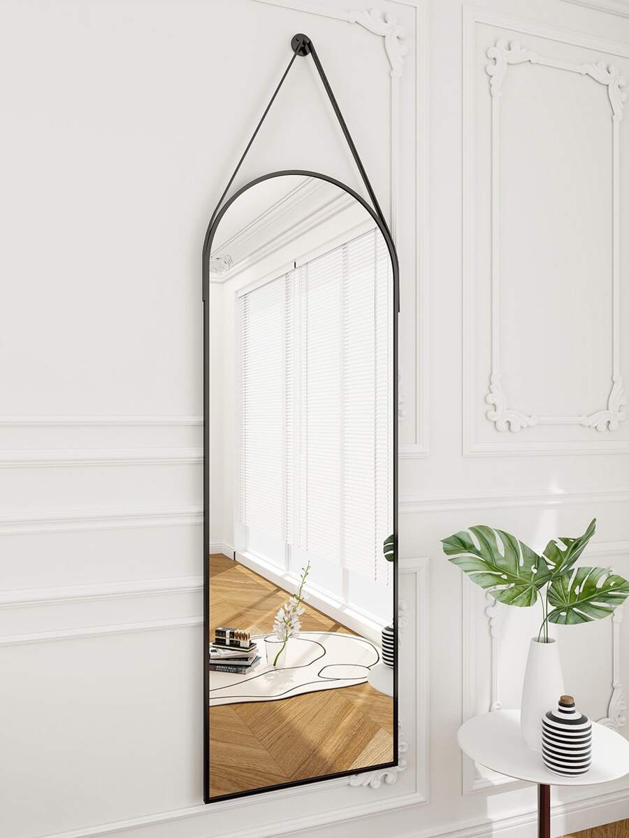 16"x48"Arched Mirror with Hanging Leather Strap Full Length Mirror ...