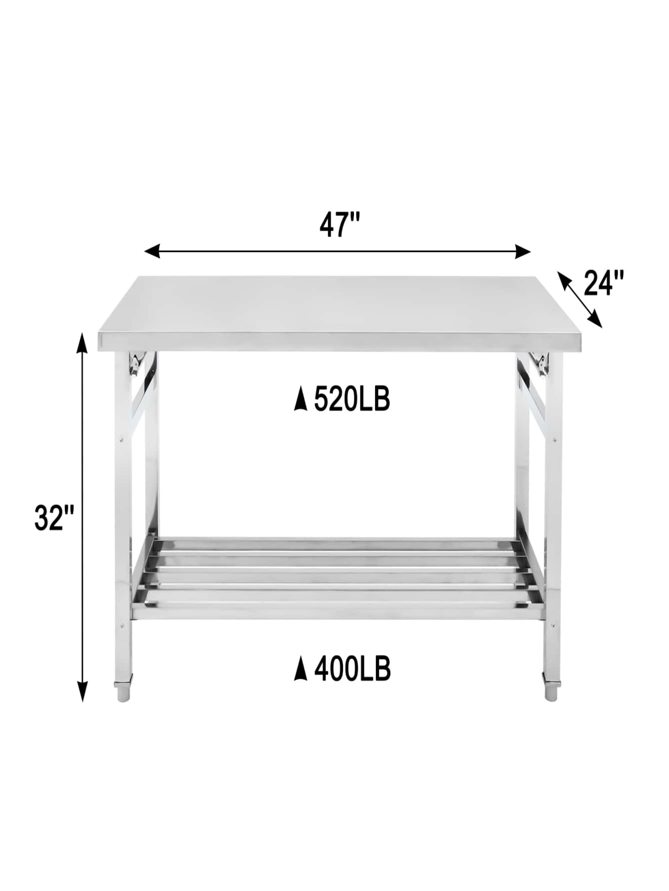 Stainless Steel Prep Table 48 x 24 Inch, NSF Commercial Heavy Duty ...