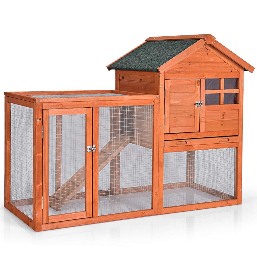 Rabbit Hutch, Indoor Outdoor Bunny Cage with Run, Wooden Rabbit Cage ...