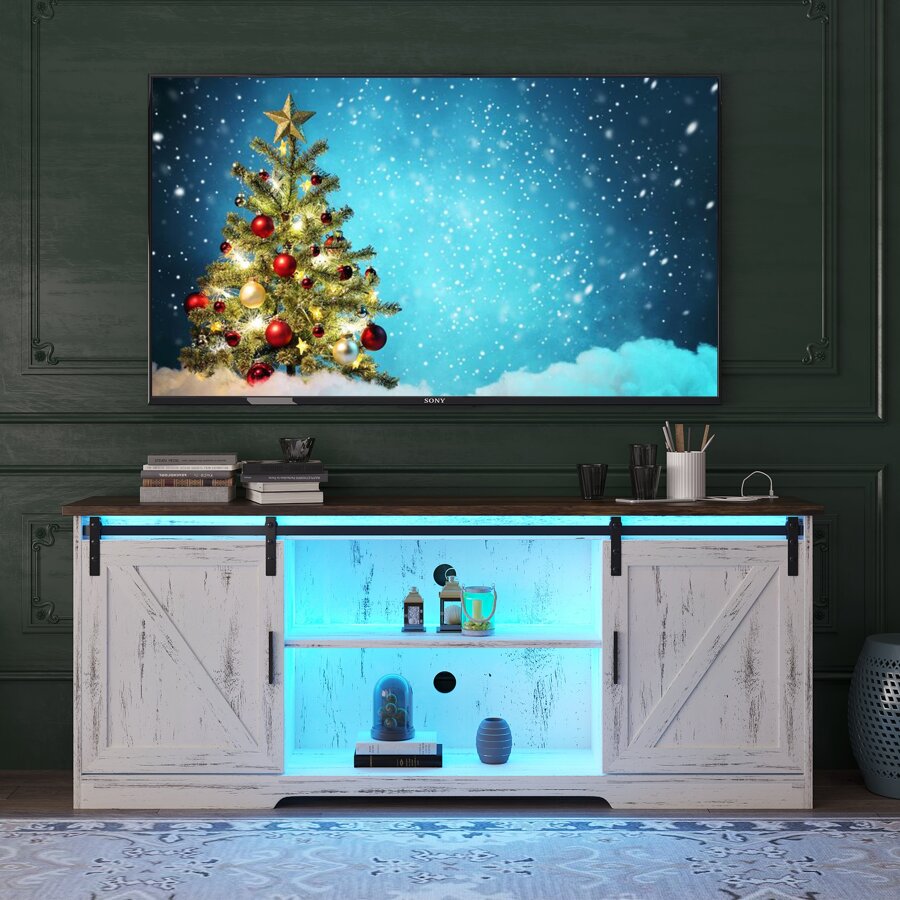 Farmhouse 65" TV Stand, Modern TV Stand Brown, Entertainment Center ...