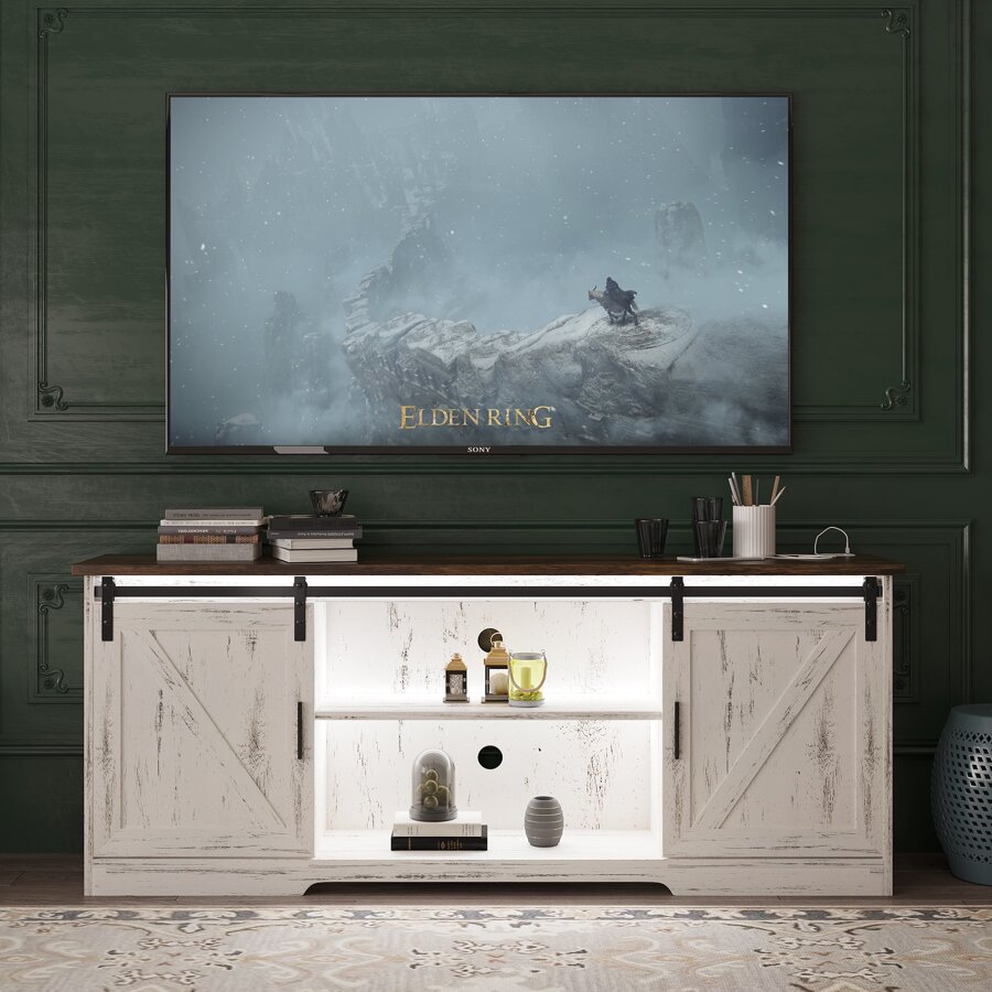 Farmhouse 65" TV Stand, Modern TV Stand Brown, Entertainment Center ...