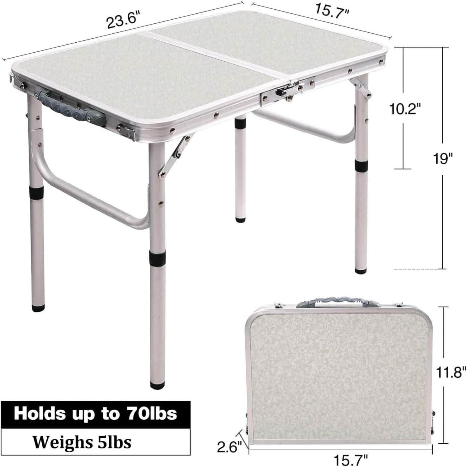 Small Folding Table Portable 2 Feet, Small Foldable Table Adjustable ...