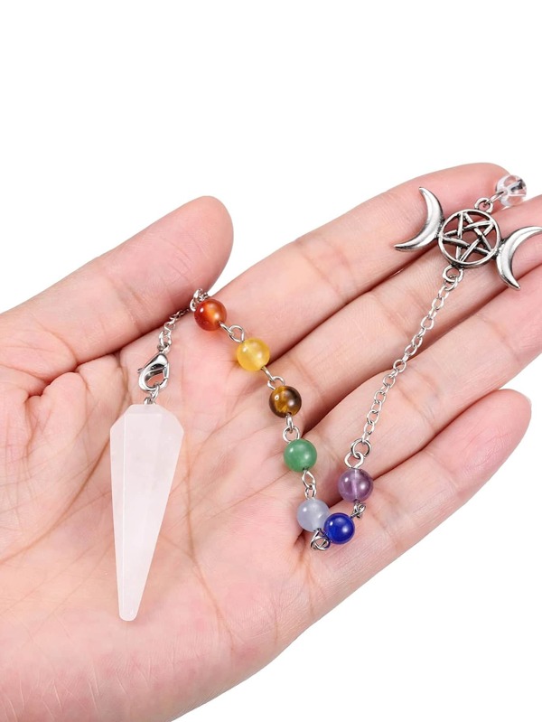 1pc Reiki Spiritual 6 Facet Hexagonal Point 7 Chakra Chain Natural ...