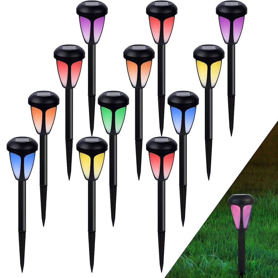 12 Pack Solar Pathway Lights, Outdoor RGB Color Changing Garden Lights ...