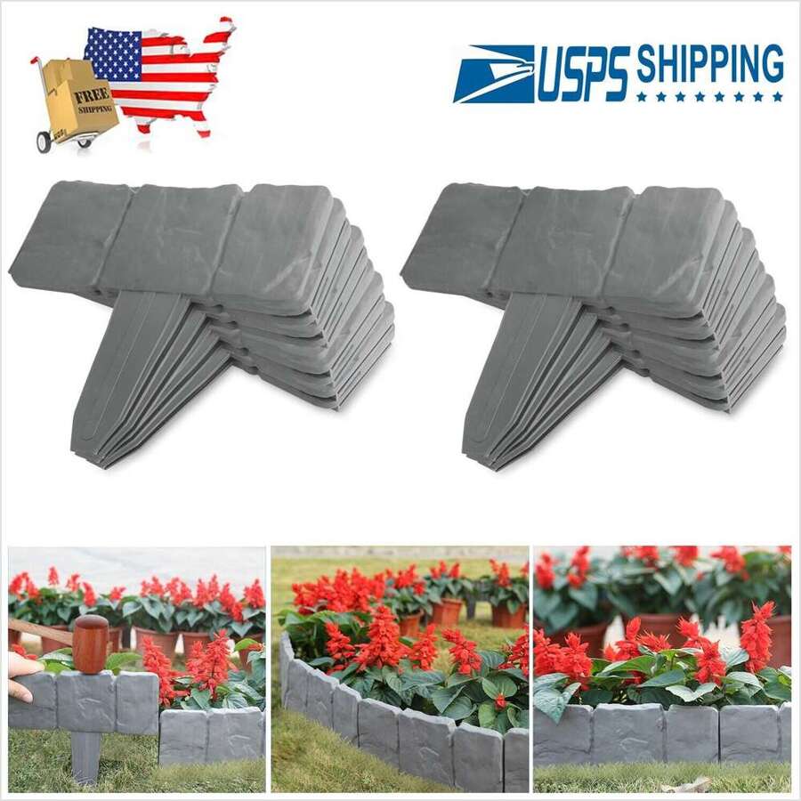 Border Edging Plastic Fence Panel Stone Lawn Plant Flower Bed DEcoor ...
