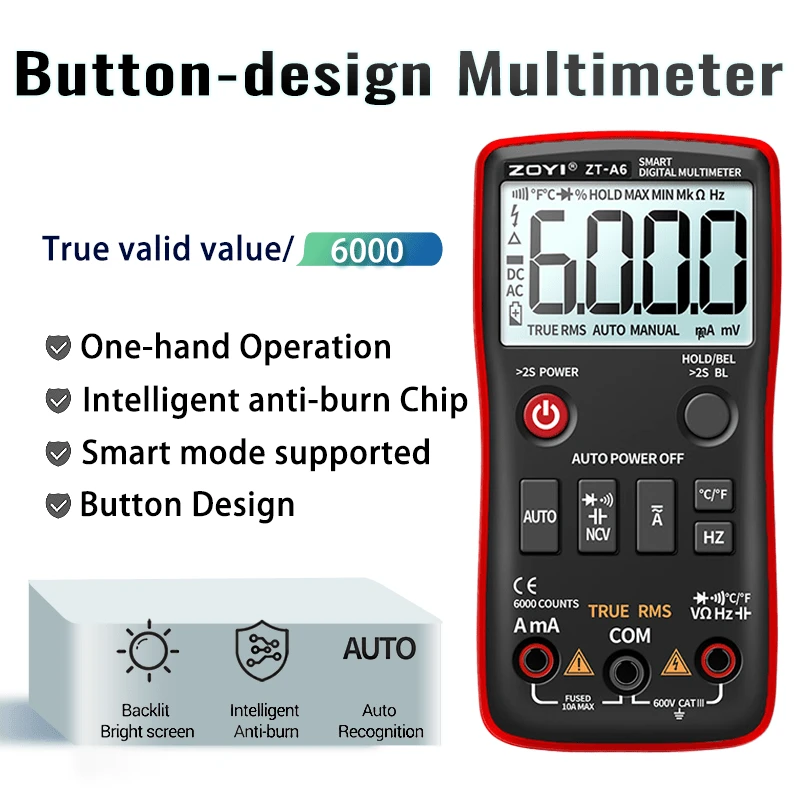 ZOYI ZT-A6 Digital Multimeter Professional Voltmeter AC DC Voltage ...