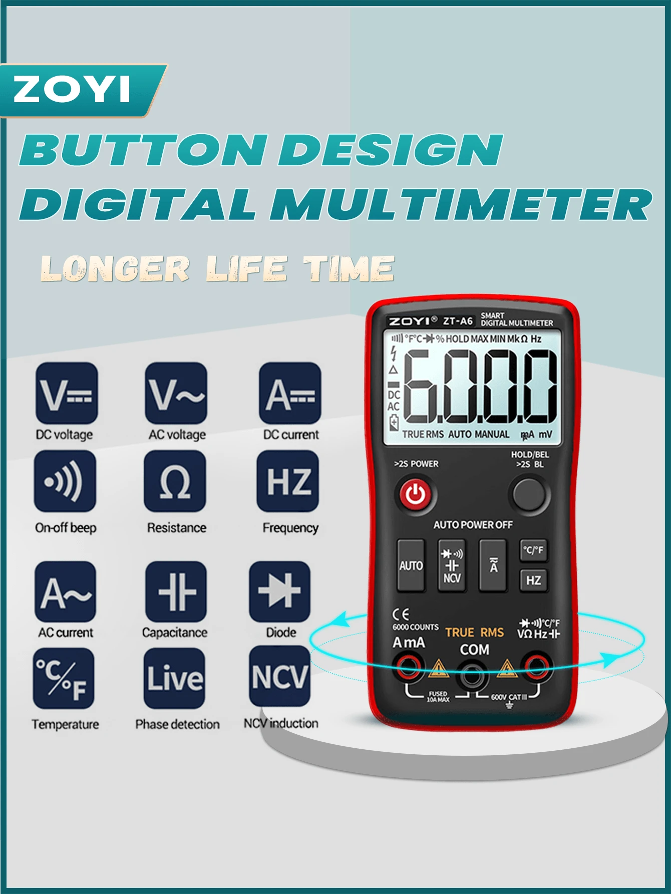 ZOYI Multímetro Digital Zoyi Zt-a6 Voltímetro Profissional Ac Dc ...