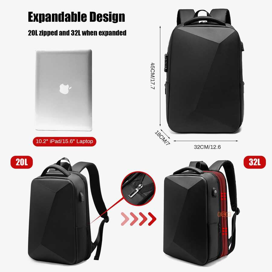 Hardshell Anti-theft Laptop Backpack, Waterproof Expandable Computer ...
