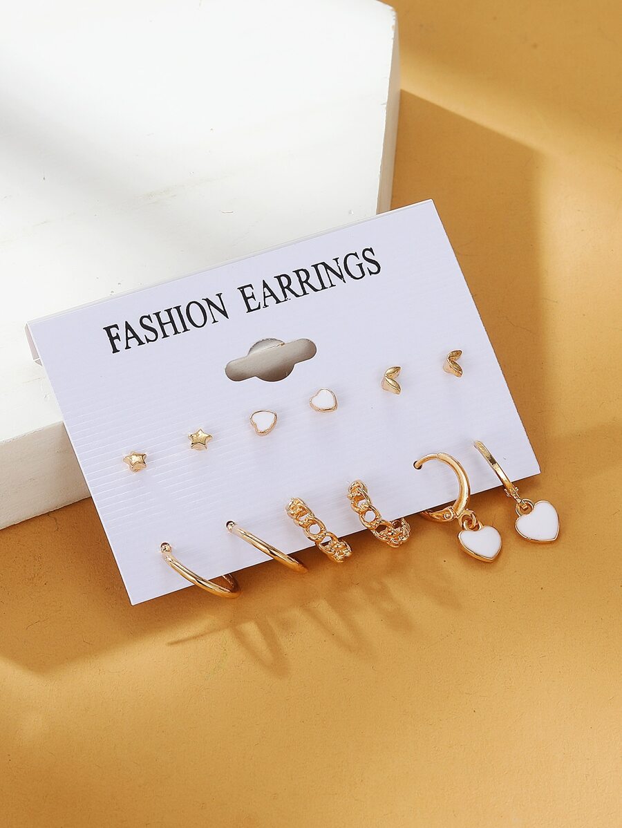 6 Pairs Of Summer Fresh And Simple Women's Star Love Earrings Pendant ...