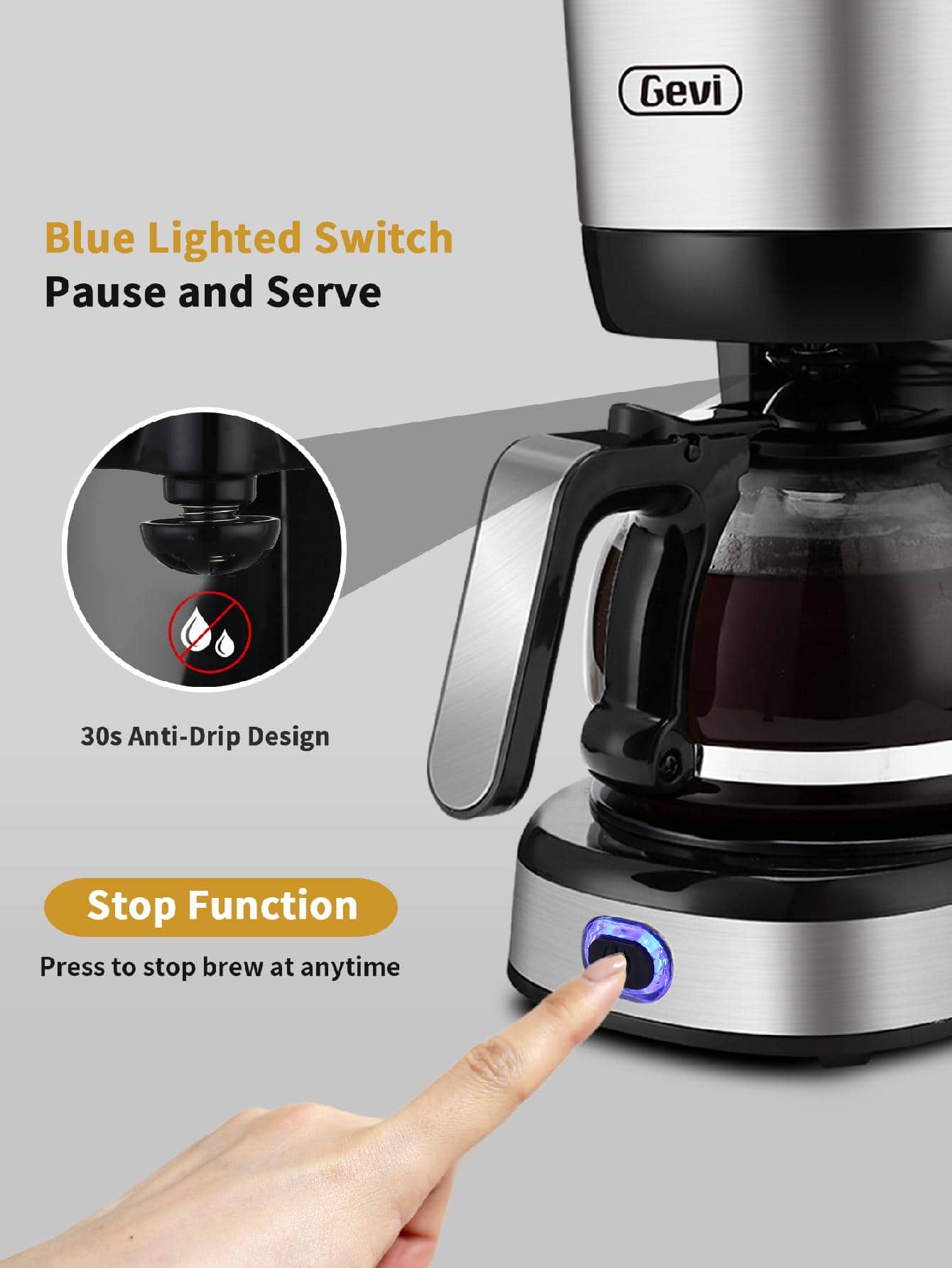 Gevi 4-Cup Coffee Maker with Auto-Shut Off, Small Drip Coffeemaker ...