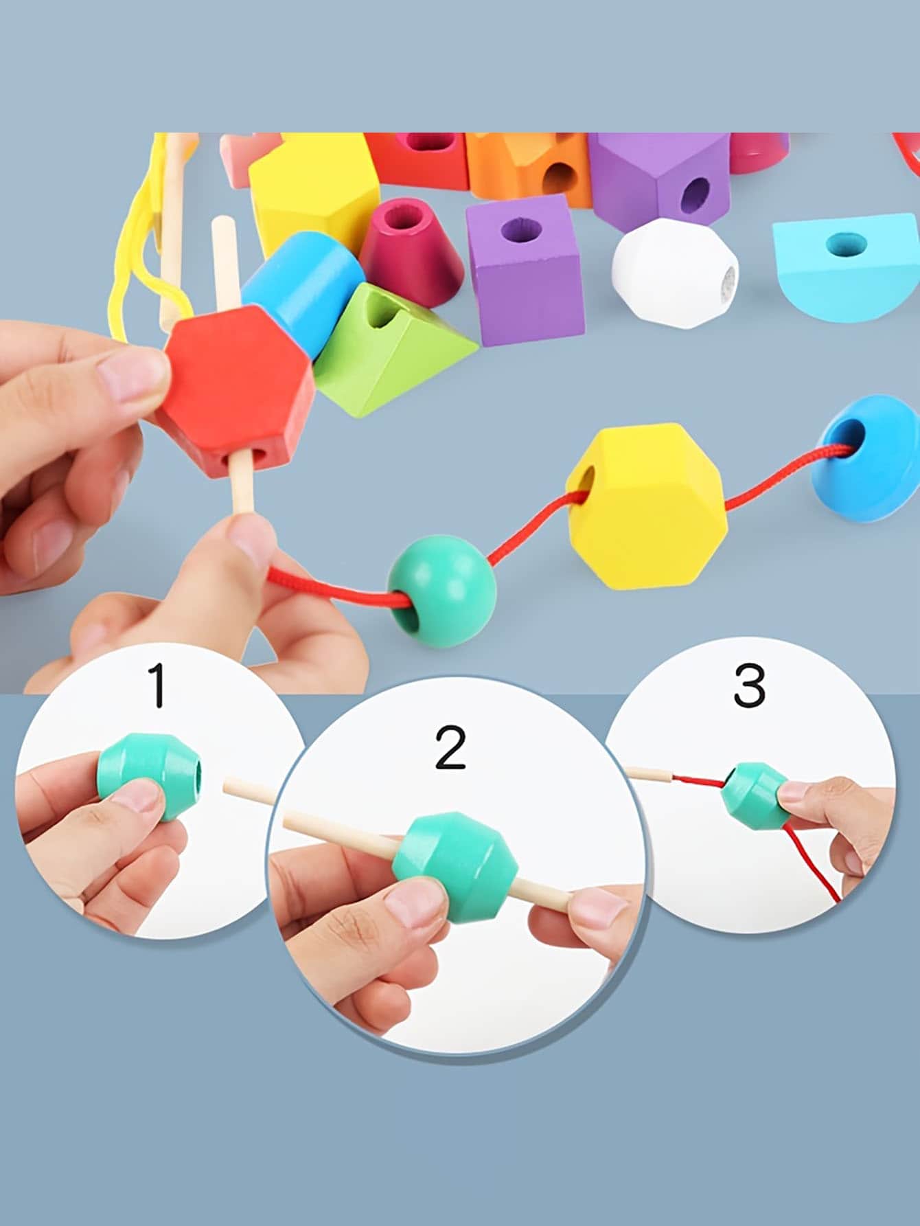 Rainbow Beaded Building Blocks Set - Wooden Educational Toy for Kids ...