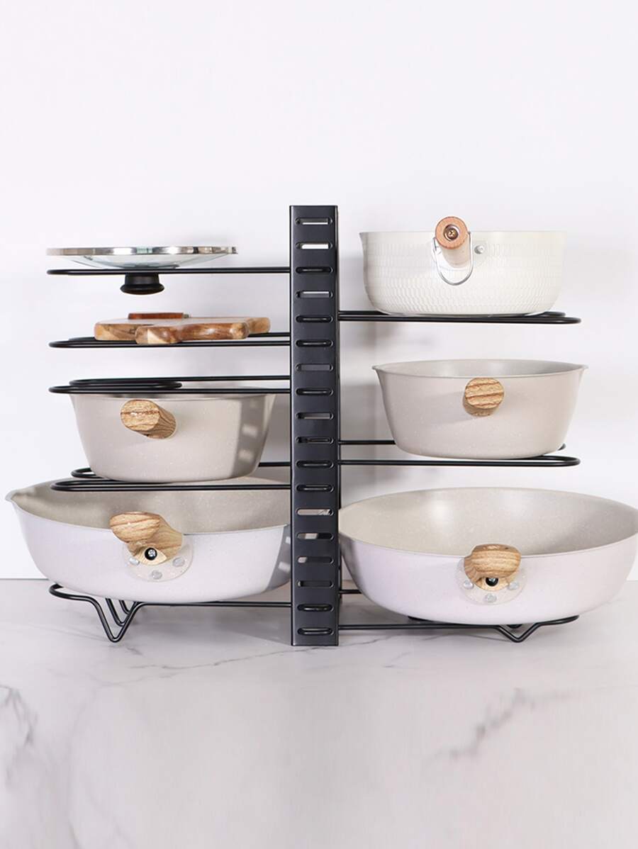 1pc Metal Iron Art Multi-layer Standing Pot Lid Holder With Black Spray ...