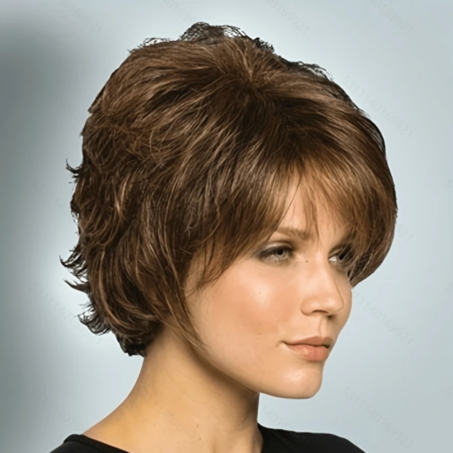 Synthetic Fiber High Temperature Wire Wig, Brown And Fluffy, Women's ...