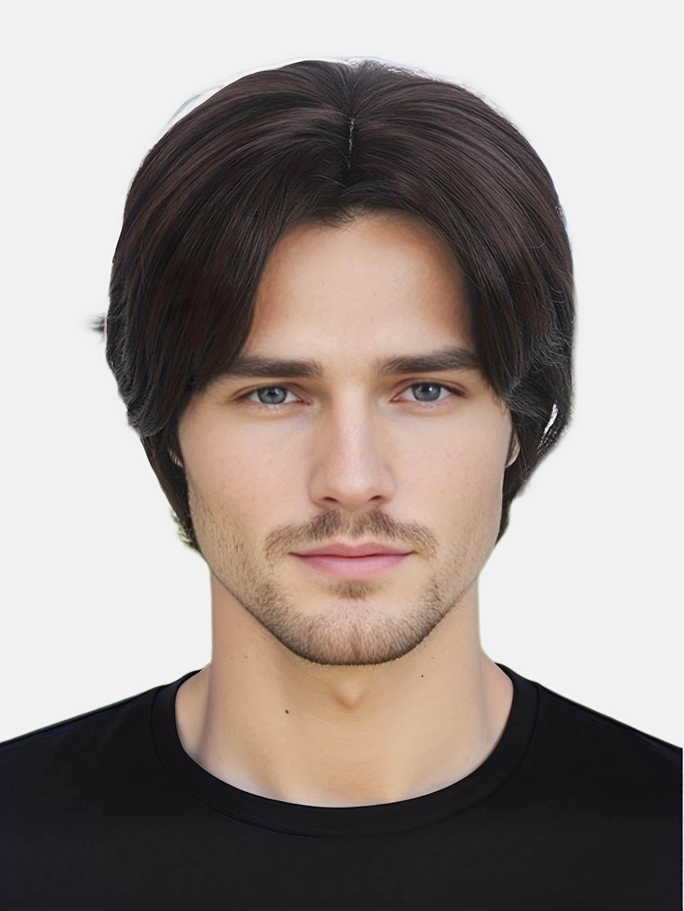 Dark Brown Middle Part Men Wig Short Men Wig Straight Men's Wig Natural ...