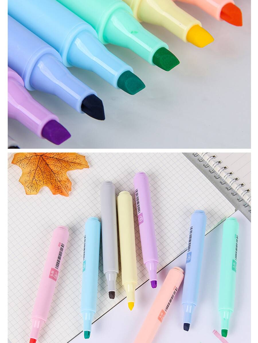 1box/8pcs Macaron Colored Fluorescent Highlighter With Slanted Head And ...