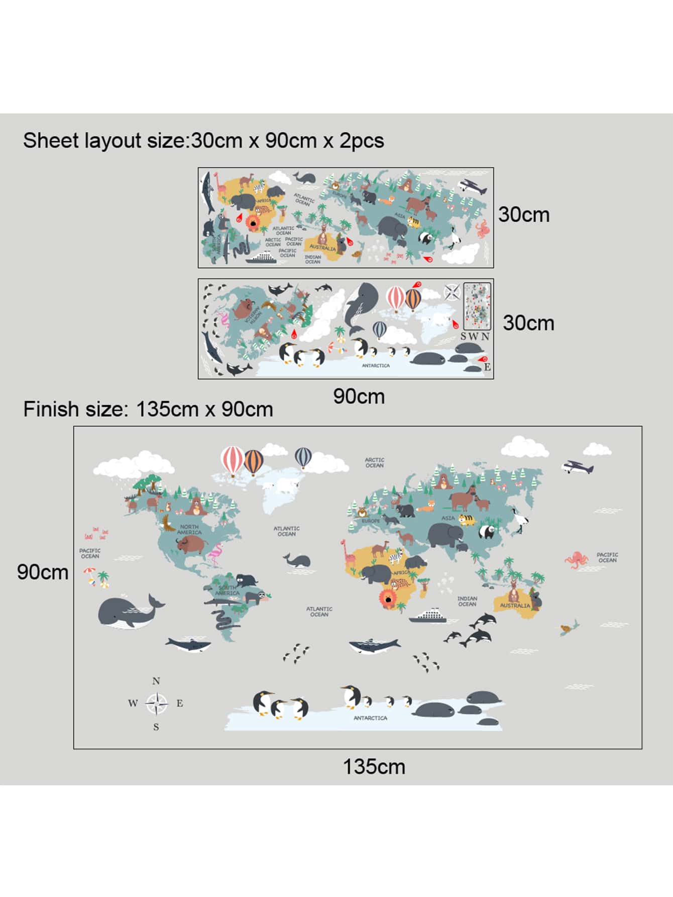 1pc Double-Sided 30*90cm Pvc World Map Wall Sticker Self-Adhesive Wall ...