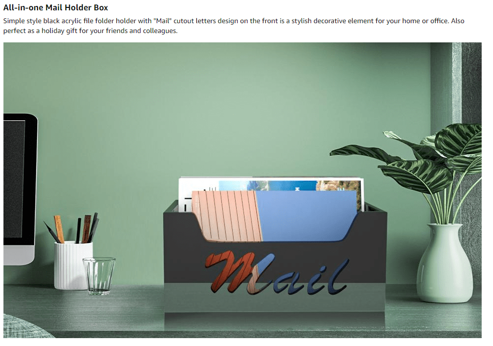 Black Acrylic Mail Letter Holder Box - wishacc Vertical Bill & Envelope ...