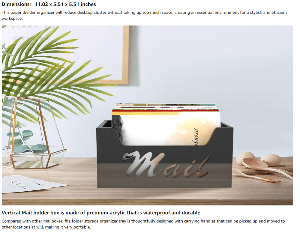 Black Acrylic Mail Letter Holder Box - wishacc Vertical Bill & Envelope ...