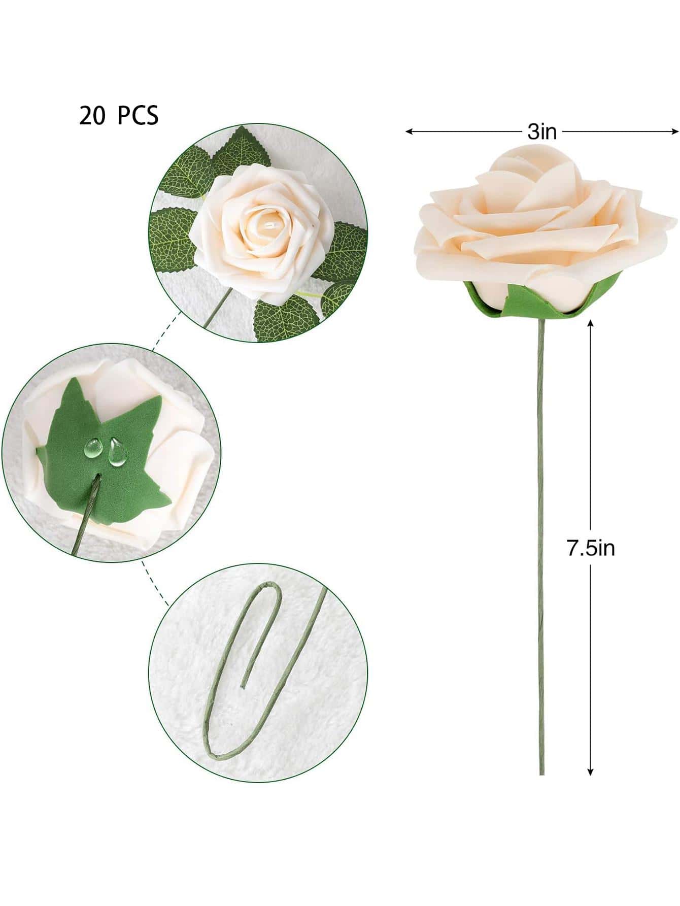 20pcs/25pcs Real Looking Fake Roses w/Stem for DIY Wedding Bouquets ...