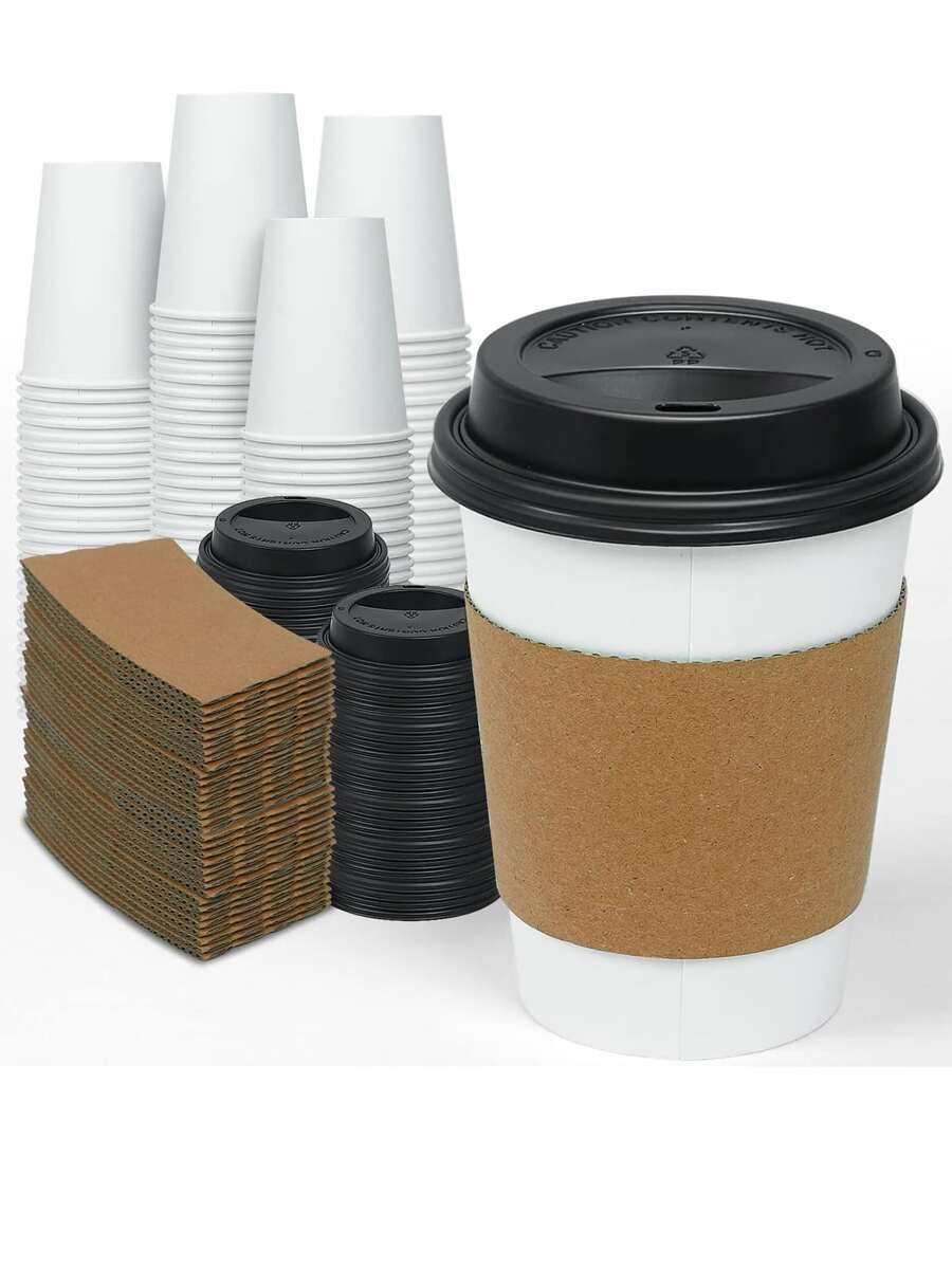 10 Packs Thickened Paper Coffee Cups With Lids And Sleeves, To Go Hot ...
