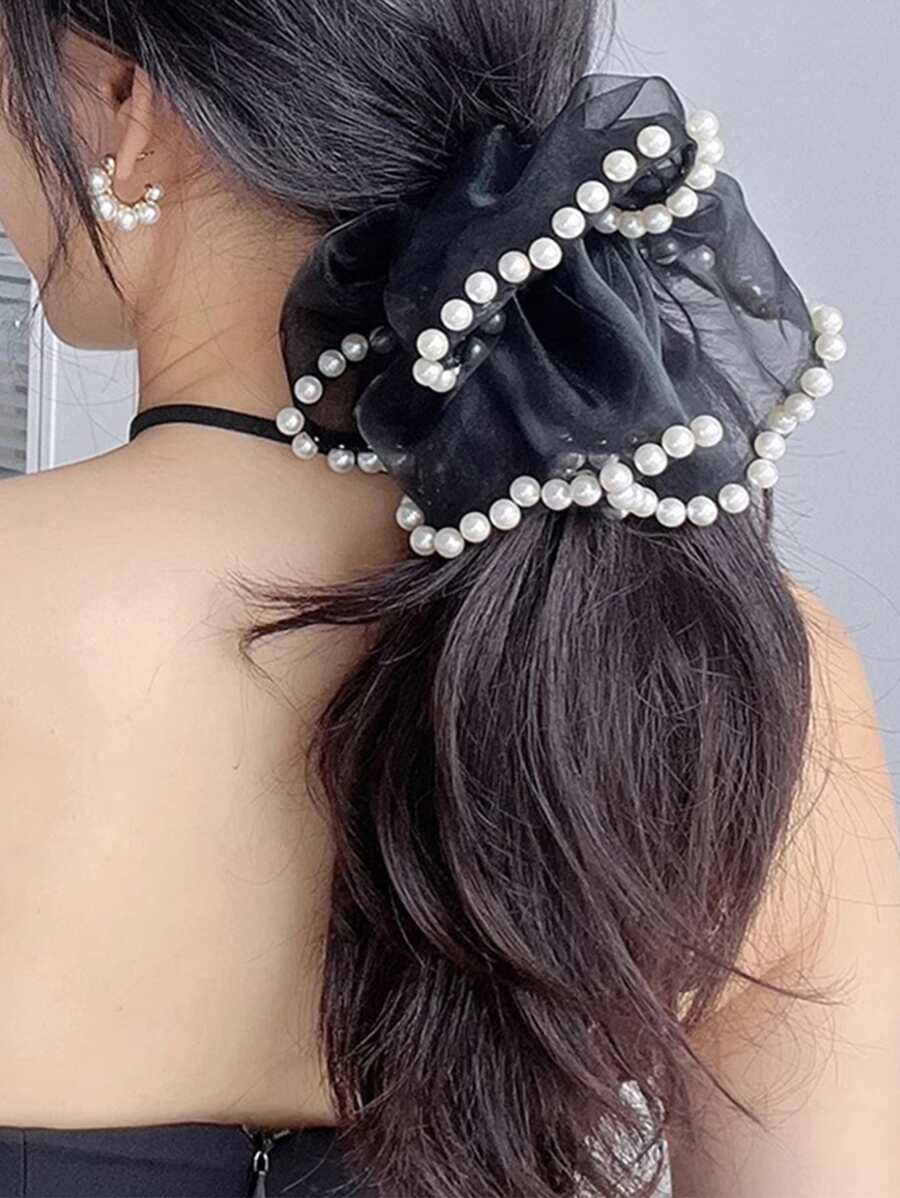 2023 New Style Large Mesh Hair Bun Ring For Women, With Pearl Headband ...