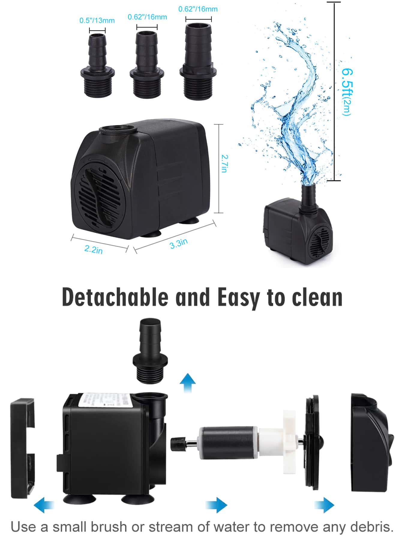 Premium 400GPH Submersible Water Pump - 1500L/H 25W - Outdoor Fountain ...