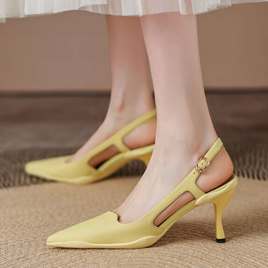 Lychee Pattern Sport Sandals Yellow Minimalist Pointed Toe Open Back ...