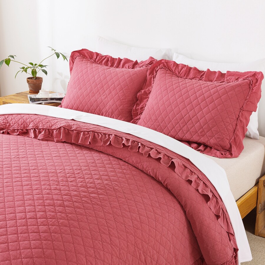 JML 3 Piece Quilt Set Coverlet With Quilting Ruffle Edges | SHEIN USA