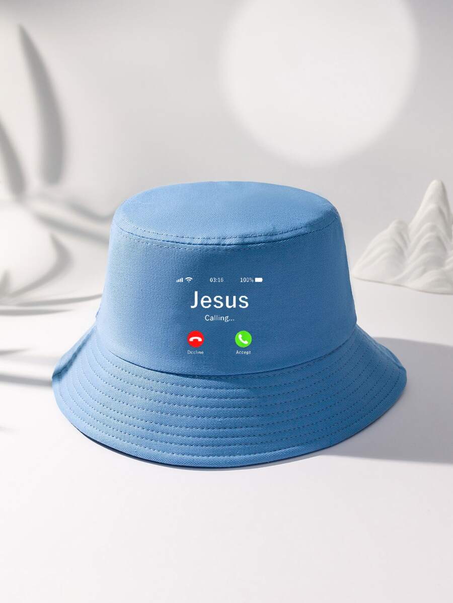 1pc Unisex Cowboy Blue Printed JESUS Telephone Bucket Hat Outdoor Sun ...