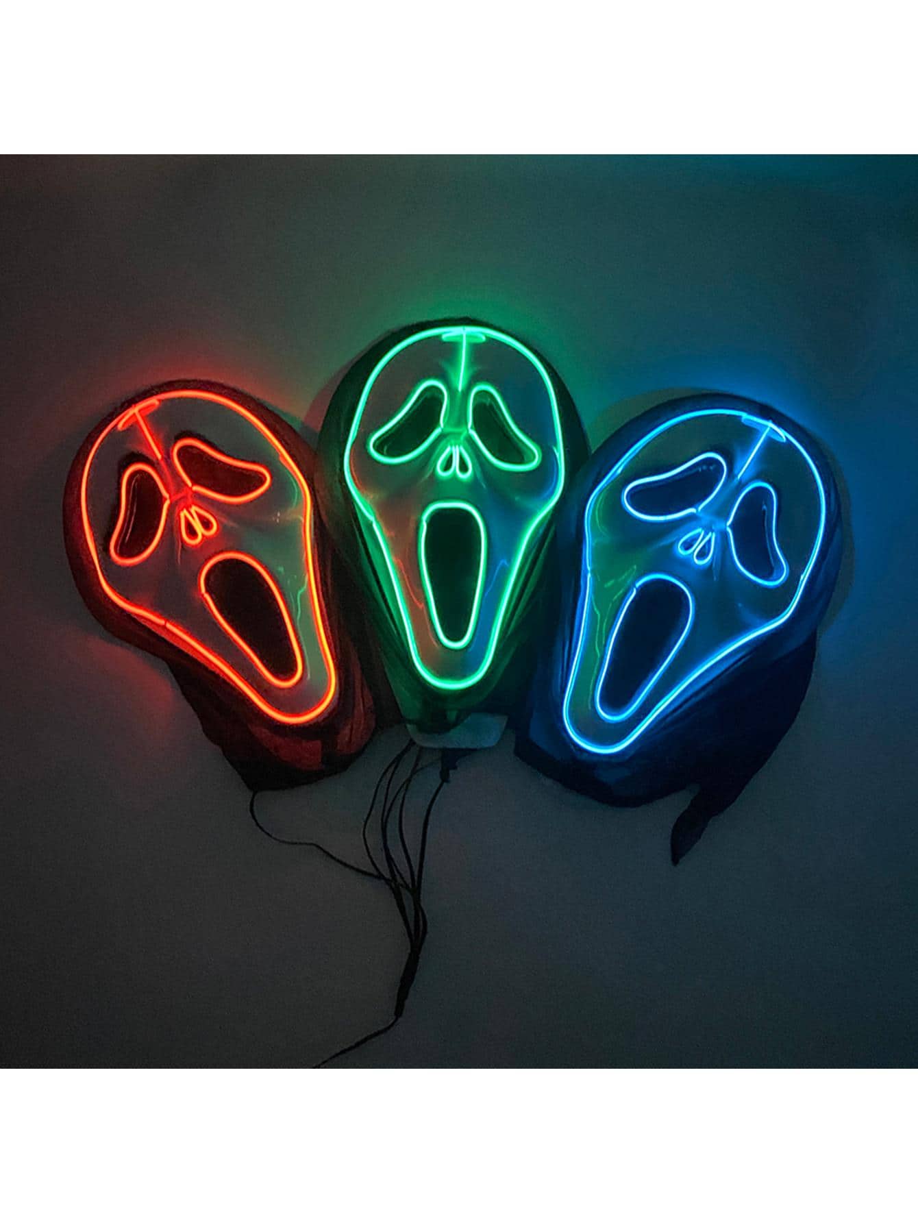 1pc Blue Led Horror Light Up Scary Mask Screaming Devil Masquerade ...