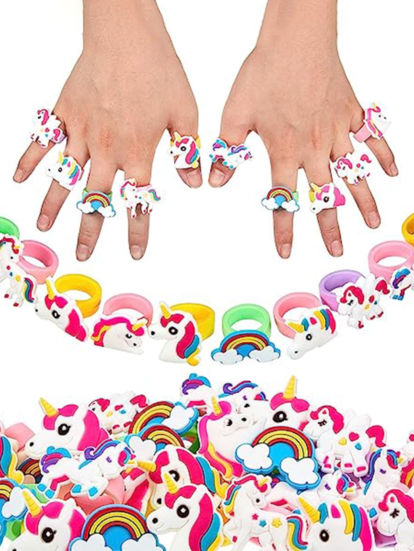 10Pcs Rings Rubber Cartoon Rainbow Multi-Color Rings For Birthday Party ...