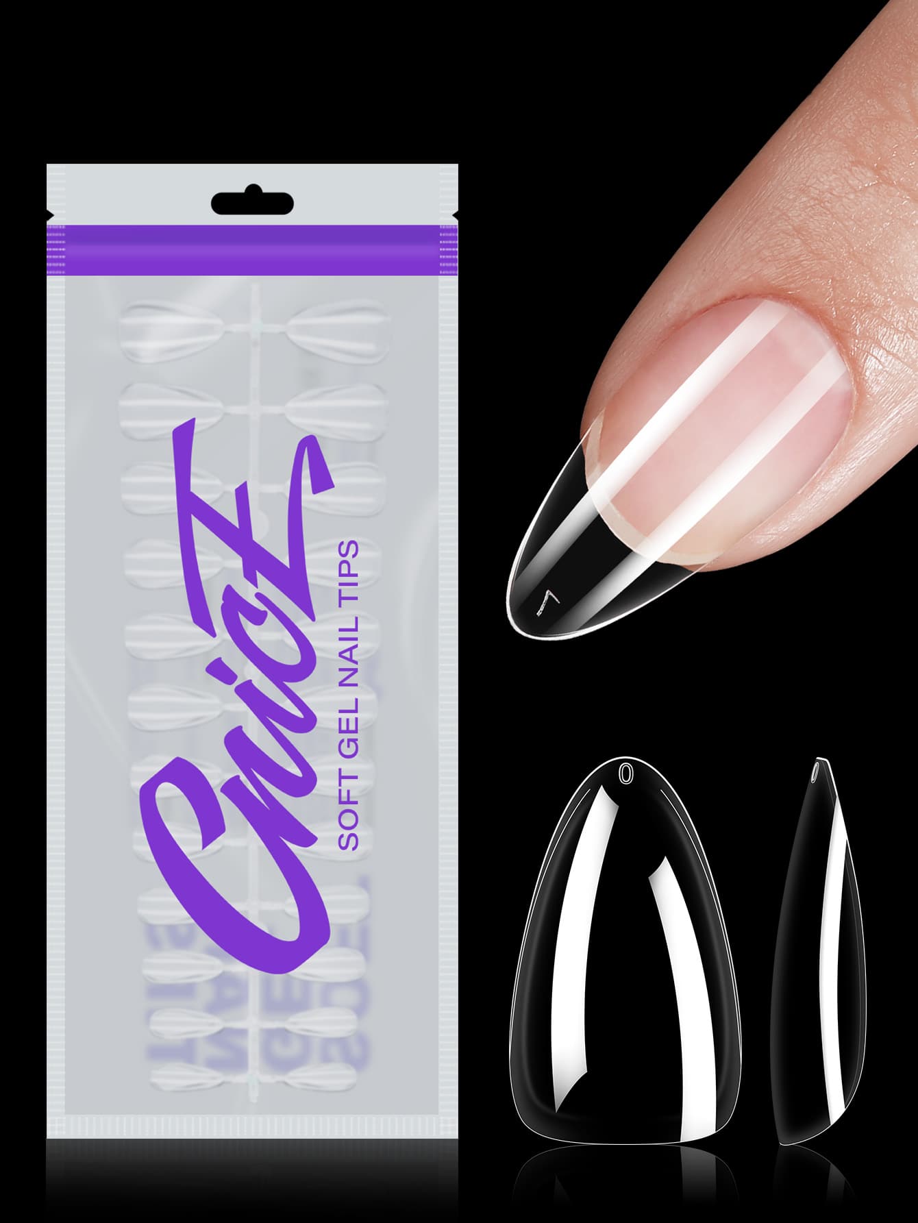 192Pcs Medium Almond Shaped False Nails, 12 Sizes Transparent Nail Tips ...