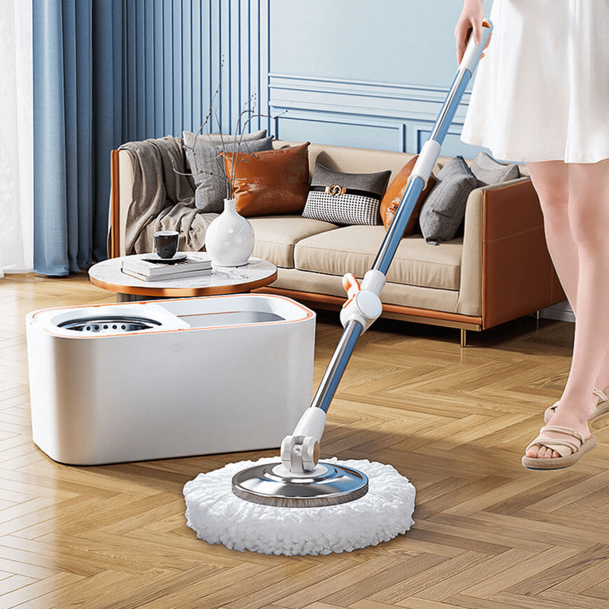 Spin Mop System Plus 6 Refill Head,Spin Mop and Bucket with Wringer Set ...